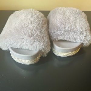 Shoes | Fuzzy Faux Fur Platform Slides | Poshmark